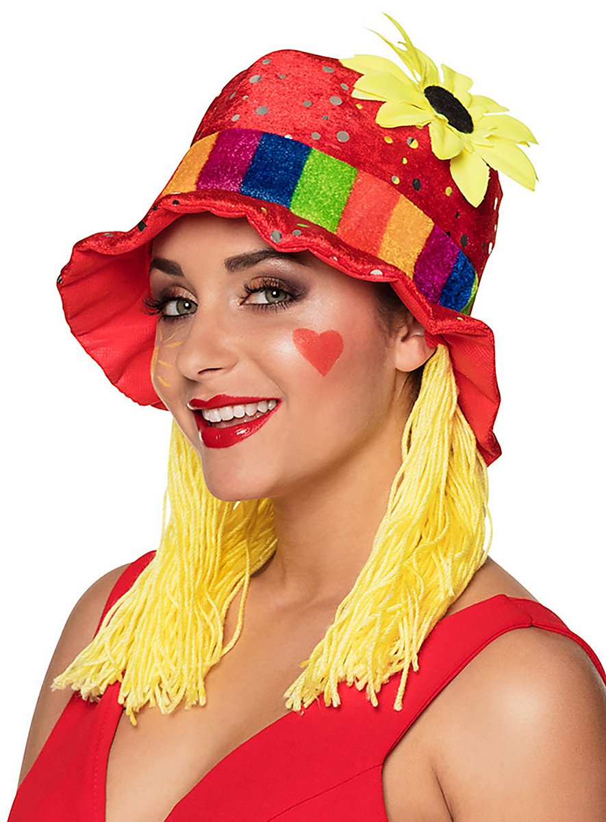 Cappello da clown con capelli a spaghetti - maskworld.com