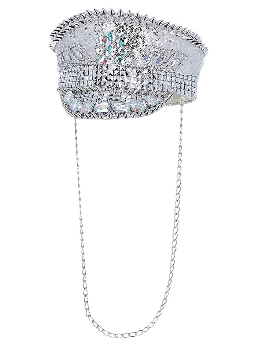 Captain Bling Silver Peaked Cap - maskworld.com