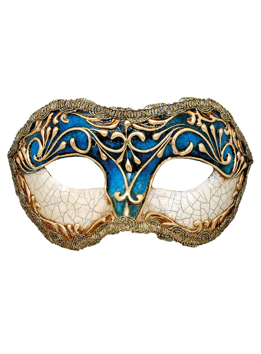 Colombina Stucco Craquele Blauw - Venetiaans Masker - maskworld.com