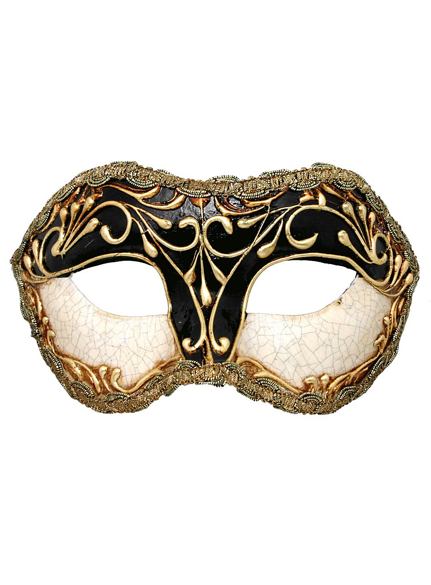 Colombina Stucco Craquele Nero - Venetiaans Masker - maskworld.com