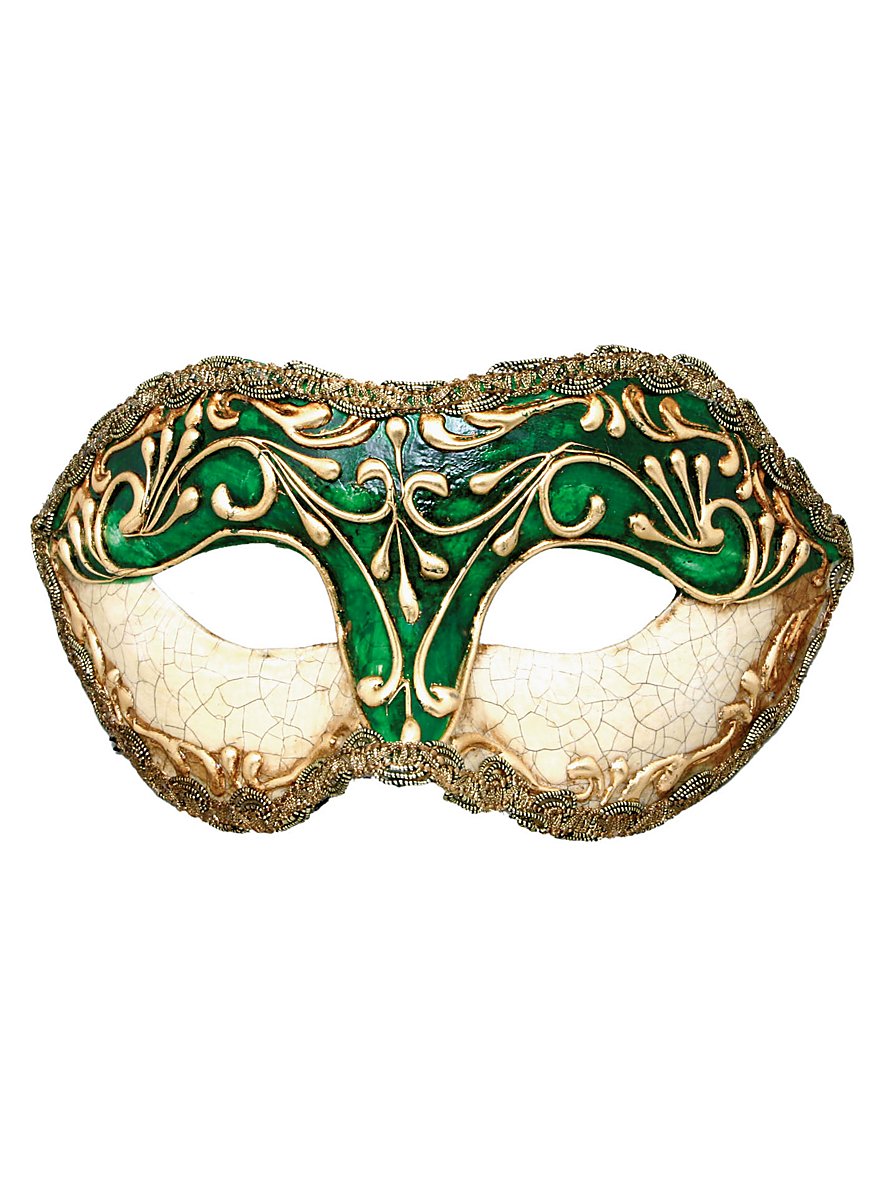 Colombina Stucco Craquele Verde - Venetiaans Masker - maskworld.com