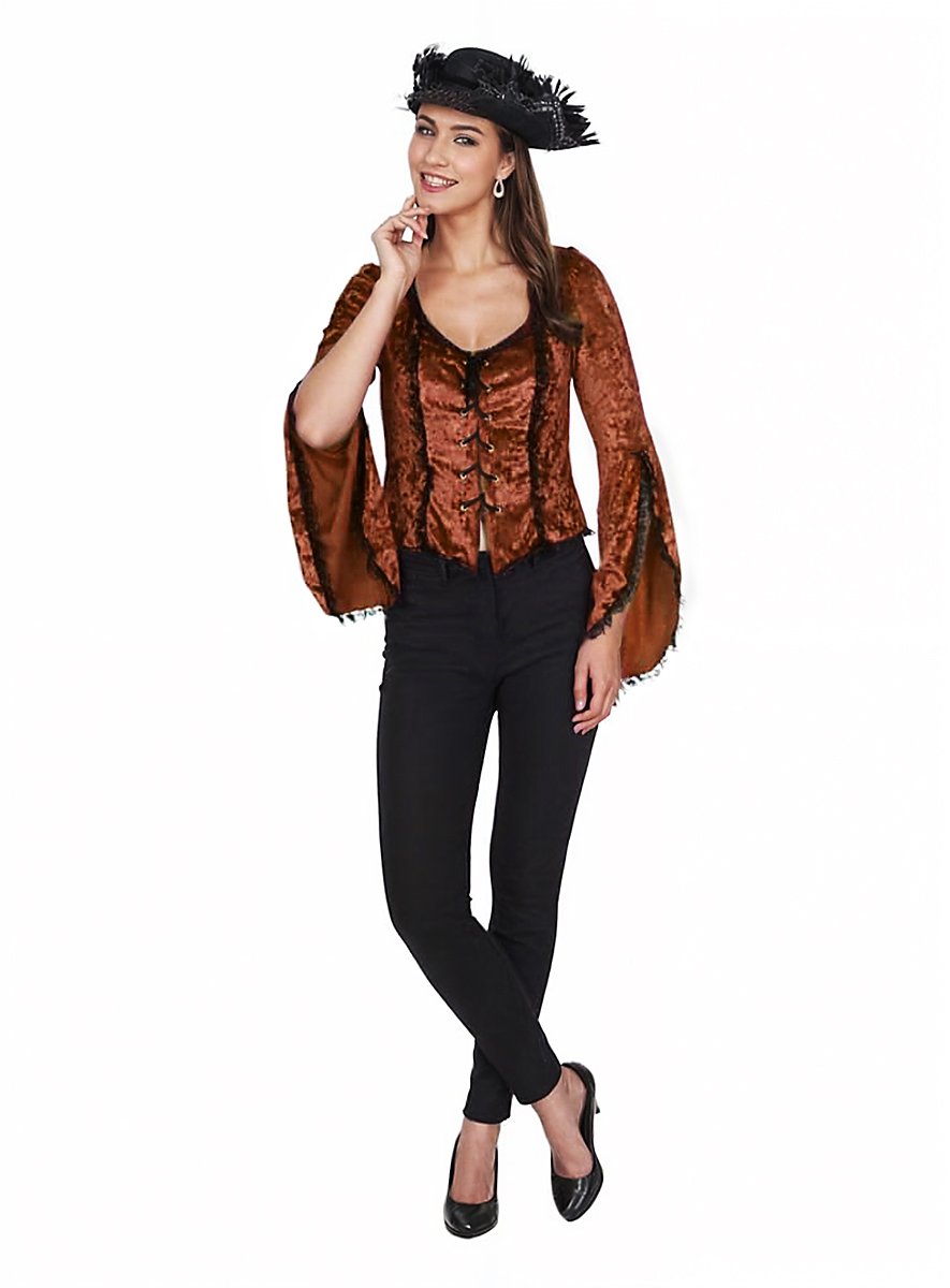 Copper-colored velvet blouse with laces - maskworld.com