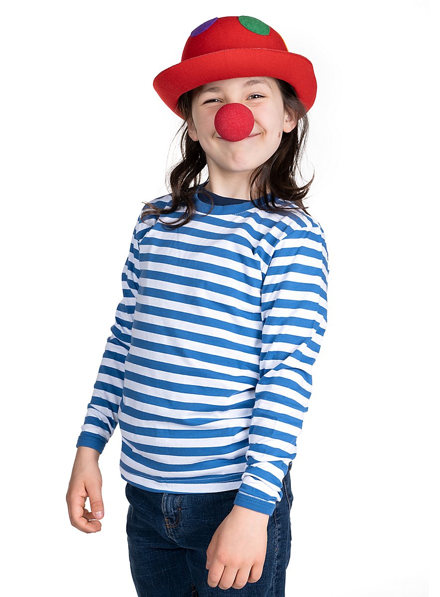 Costume de clown pour enfants avec chemise bleue à anneaux, nez de ...