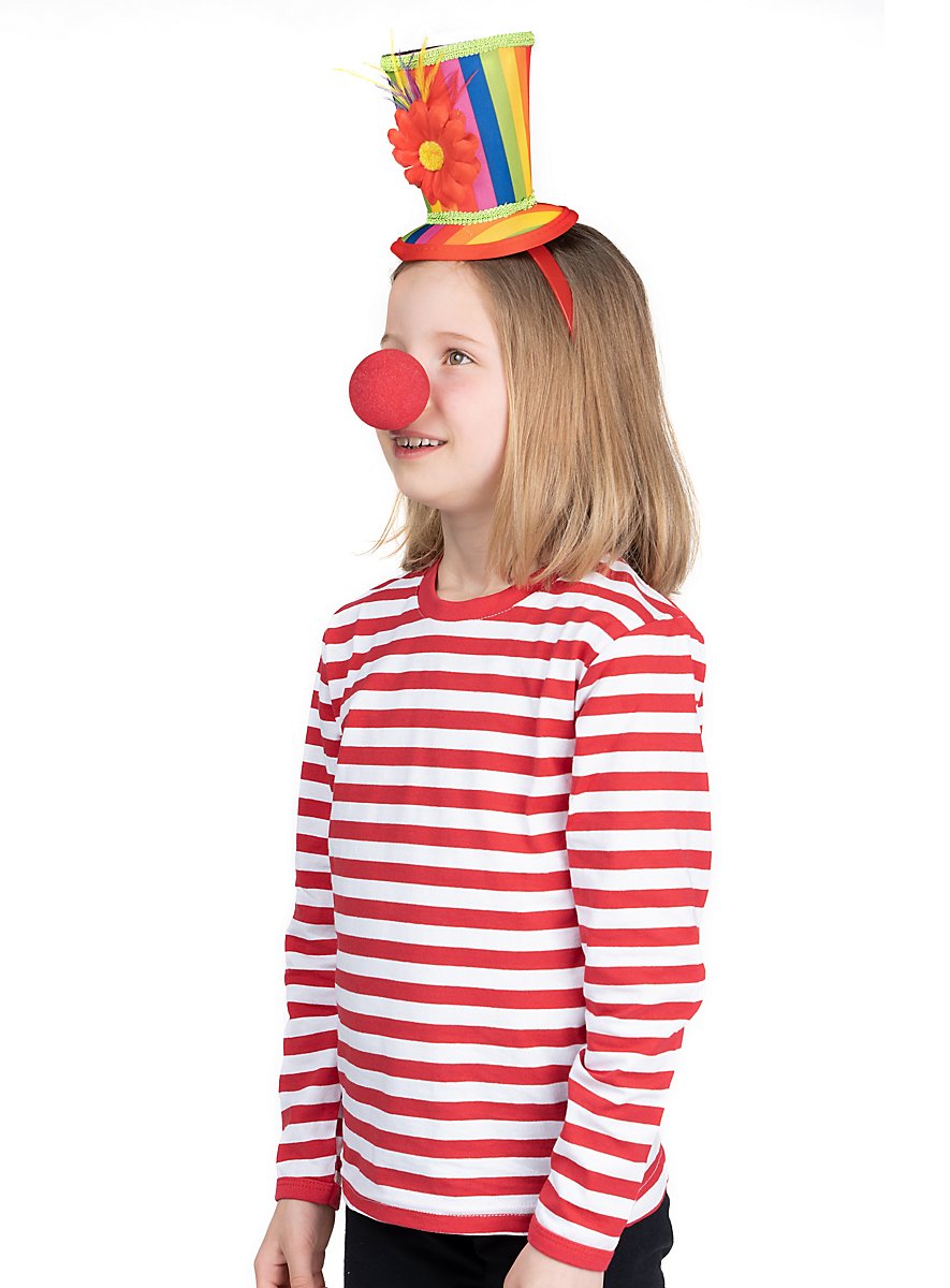 Costume de clown pour enfants avec chemise rouge à anneaux, nez de ...