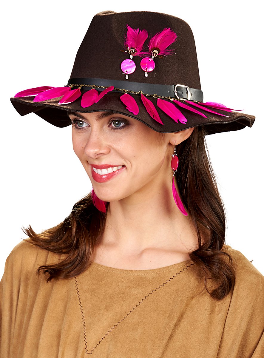 Cowboy hat with feather decoration - maskworld.com