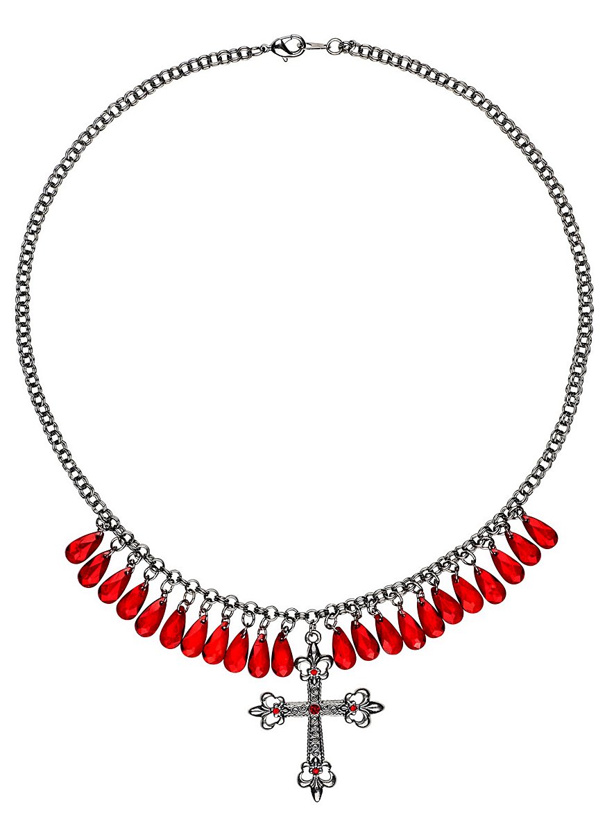 Cross Necklace with Drops of Blood - maskworld.com