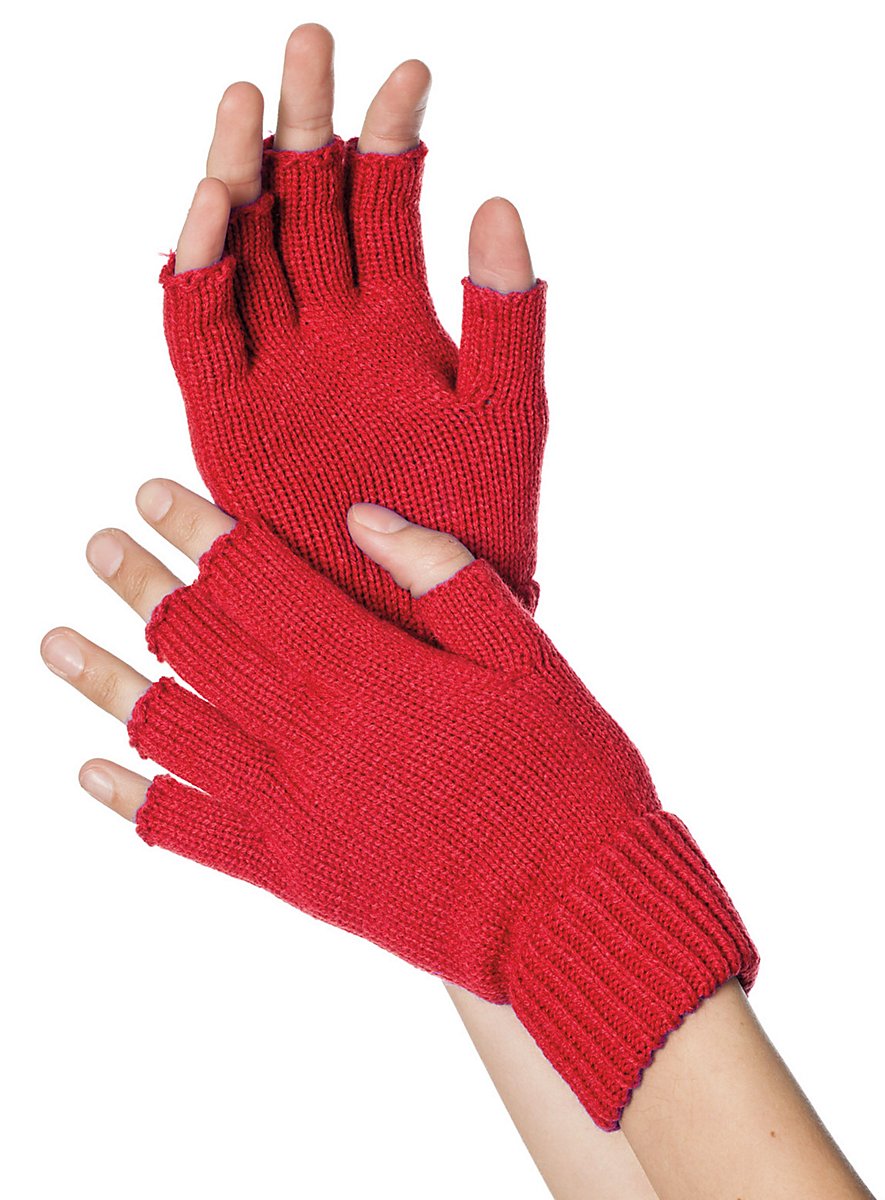 Fingerless knitted gloves red - maskworld.com