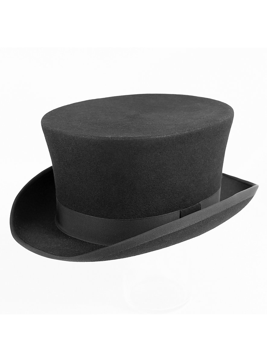 Flat Wool Felt Biedermeier Top Hat – Black - maskworld.com