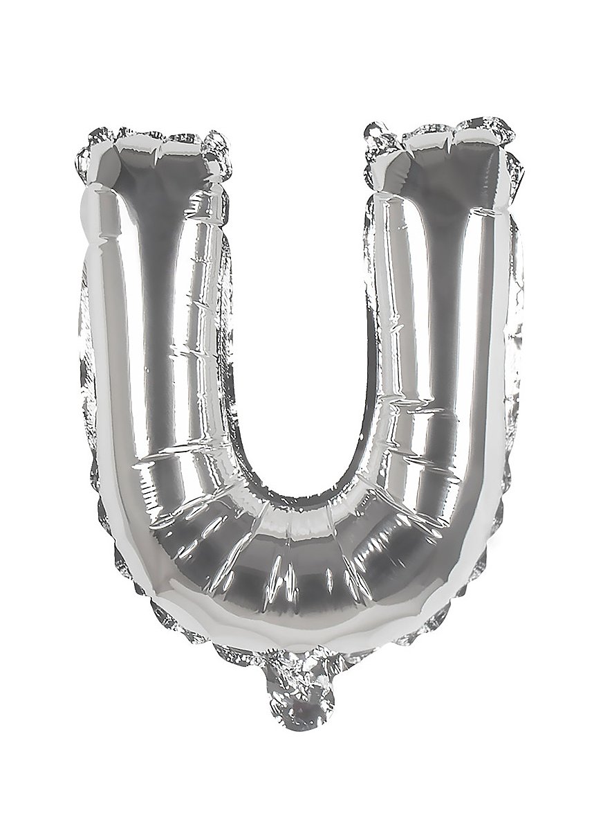 Foil balloon letter U silver 36 cm - maskworld.com