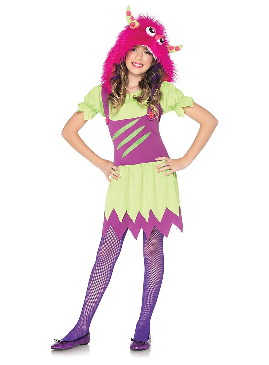 Furry grumpy monster costume for children neon green - maskworld.com