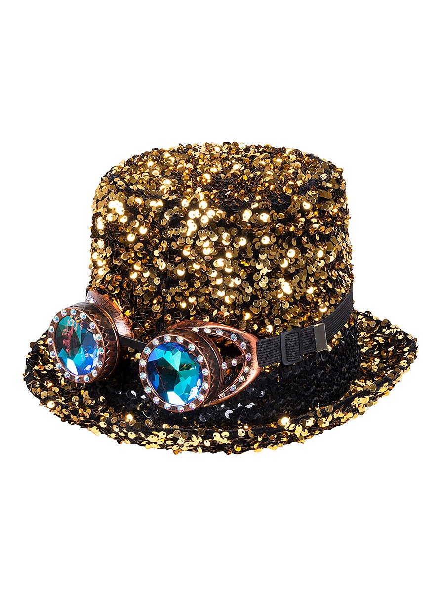 Glitter gold steampunk top hat - maskworld.com