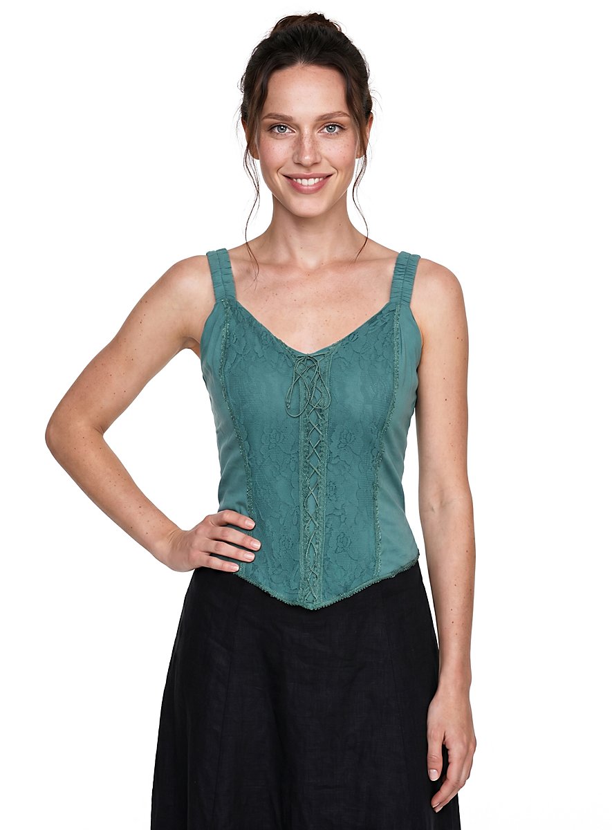 Klassiek lijfje met bloemenkant, groen - maskworld.com