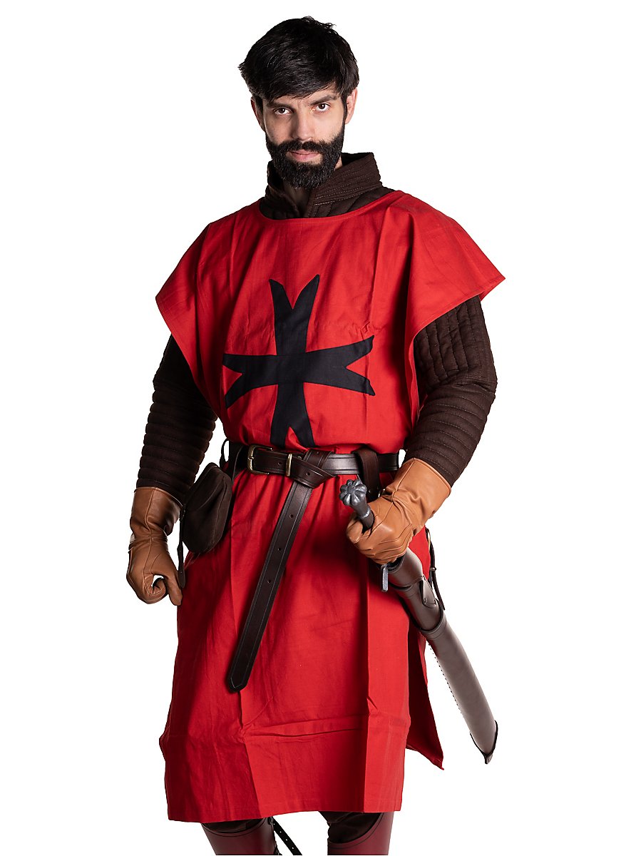 Kreuzritter Wappenrock rot-schwarz - maskworld.com