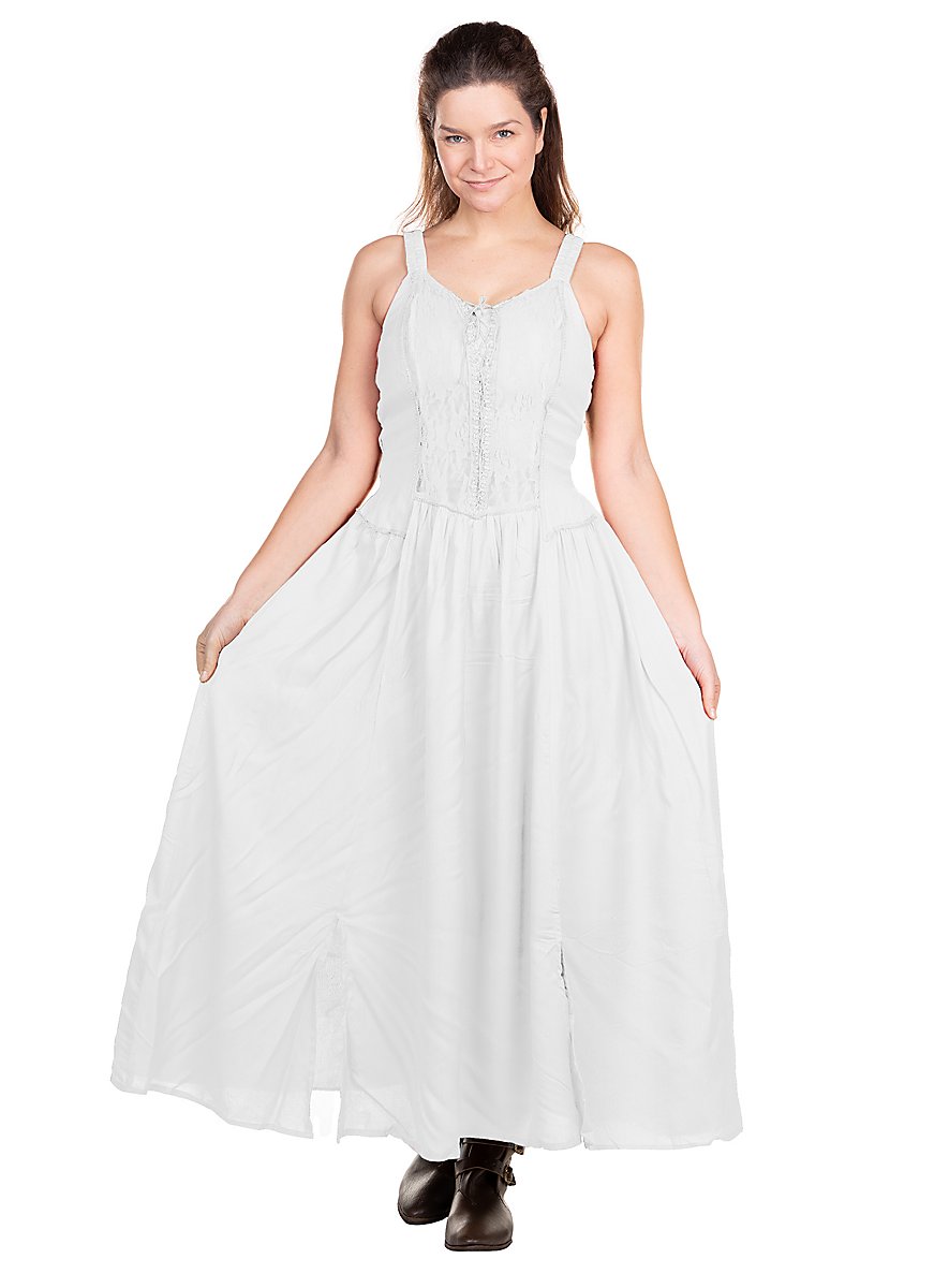 Long Medieval Summer Dress, white - maskworld.com