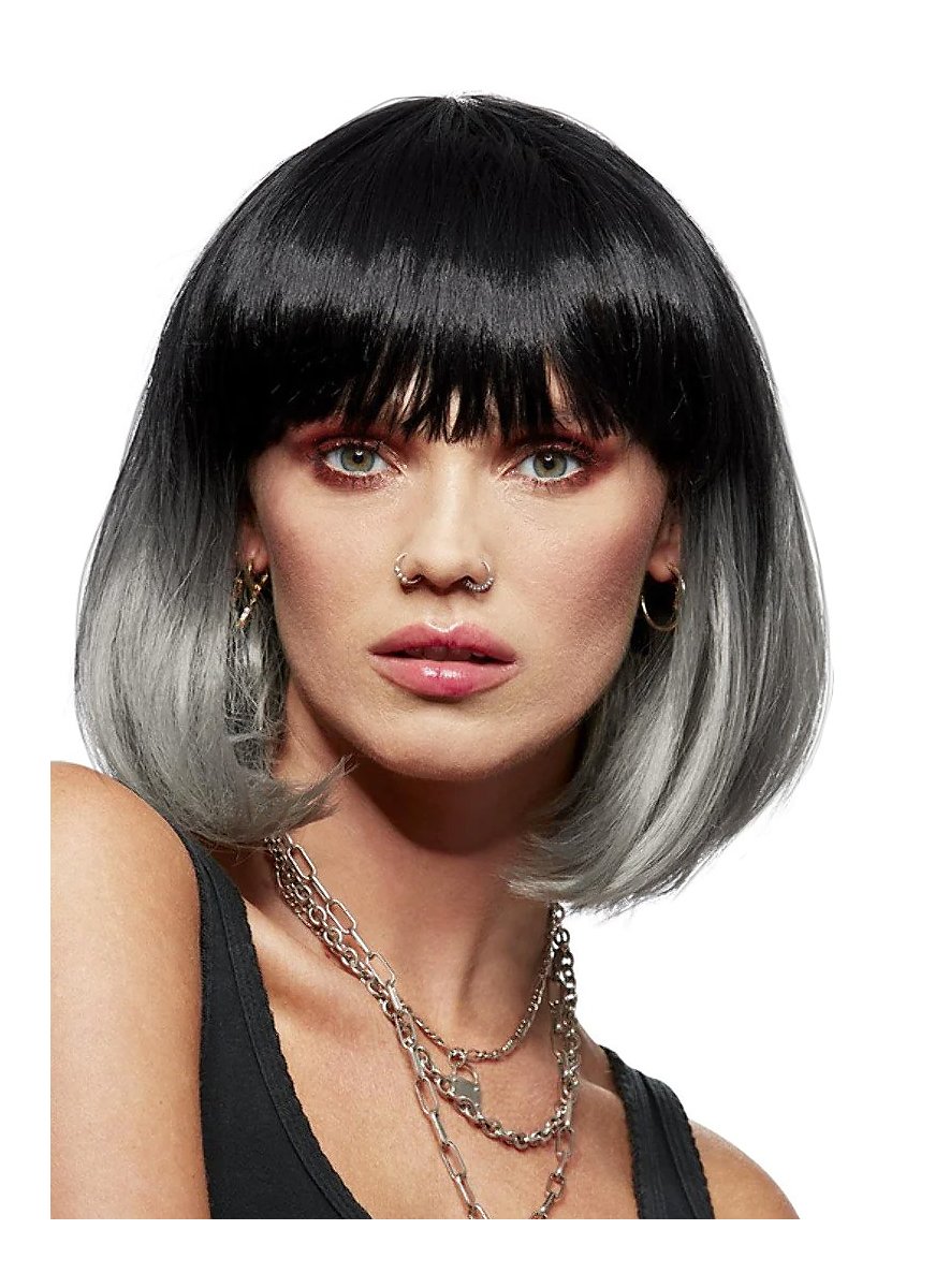 Manic Panic Wig - black-grey, half-length, bob with bangs - maskworld.com