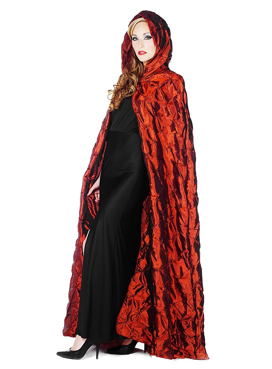 Mantello trapuntato con cappuccio rosso ★ | compra online - maskworld.com