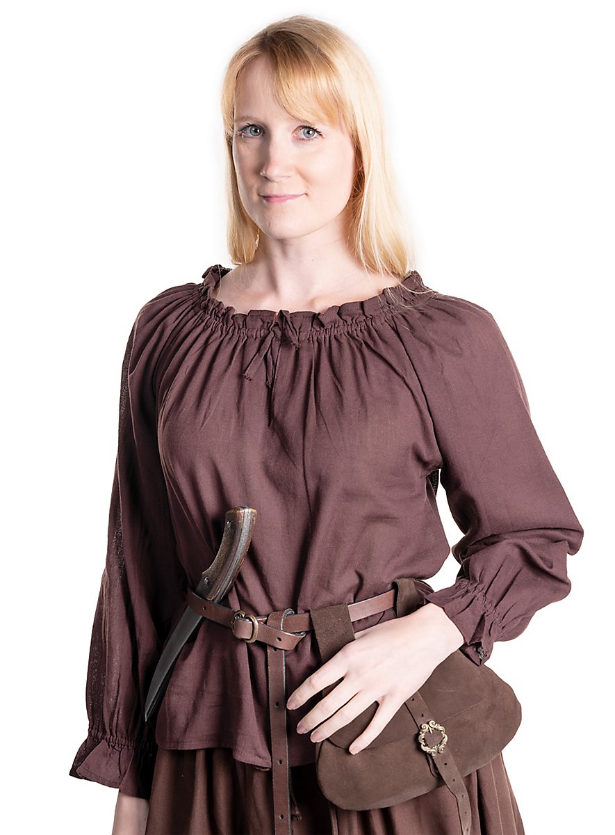 Medieval Blouse with Drawstring Closure, dark brown - maskworld.com