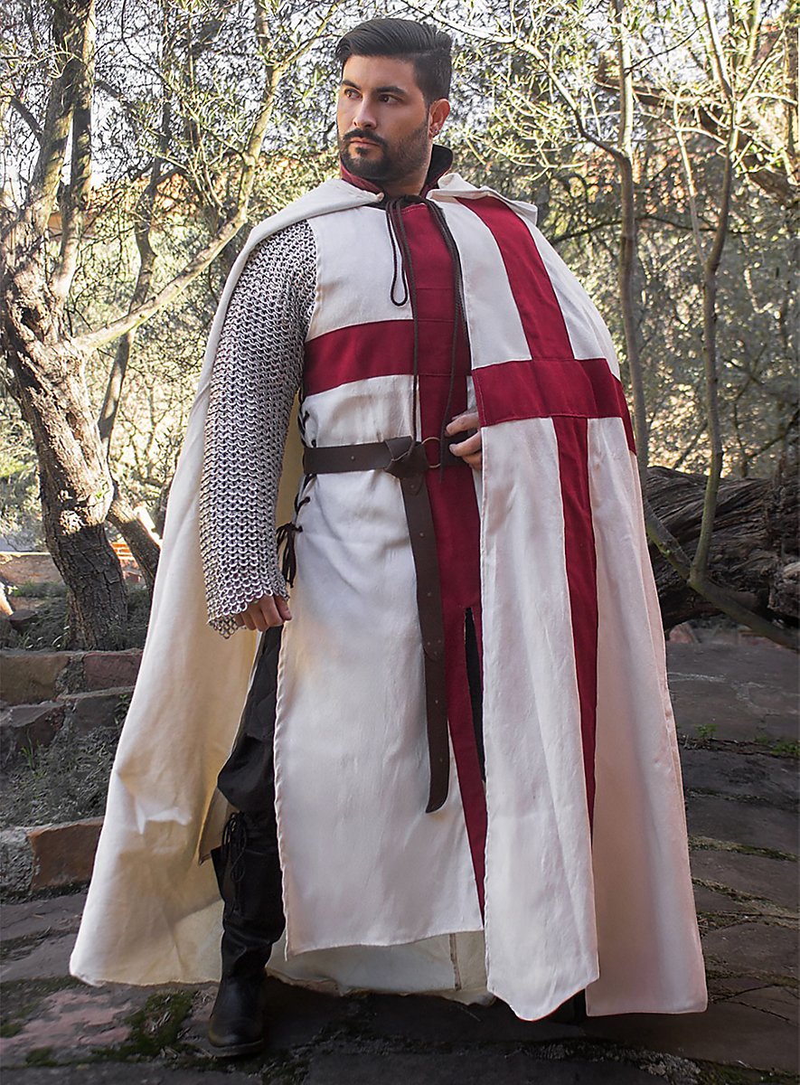 Medieval cape with hood and cross - Templar - maskworld.com