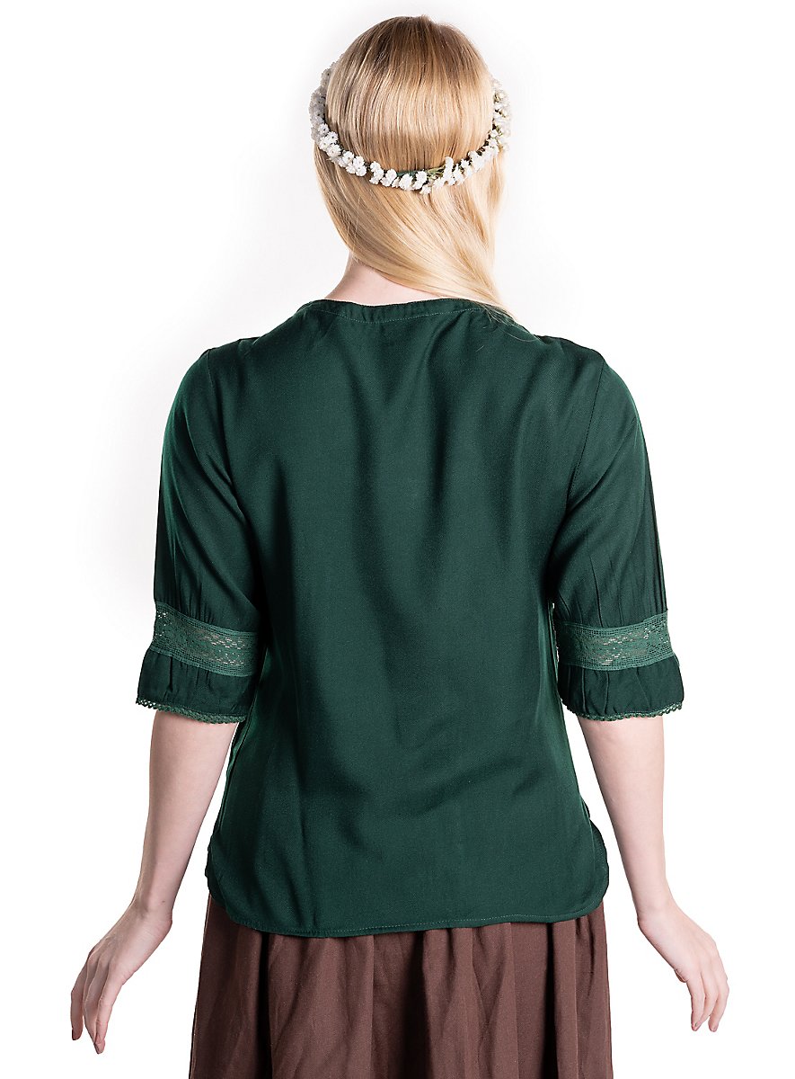 Medieval Short-Sleeved Blouse with Lace, green - maskworld.com
