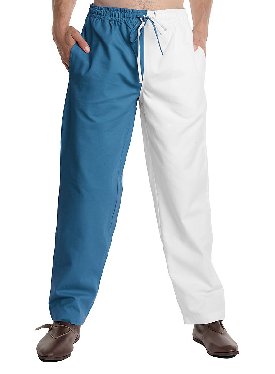 Mittelalter Stoffhose Landsknecht blau-weiß - maskworld.com