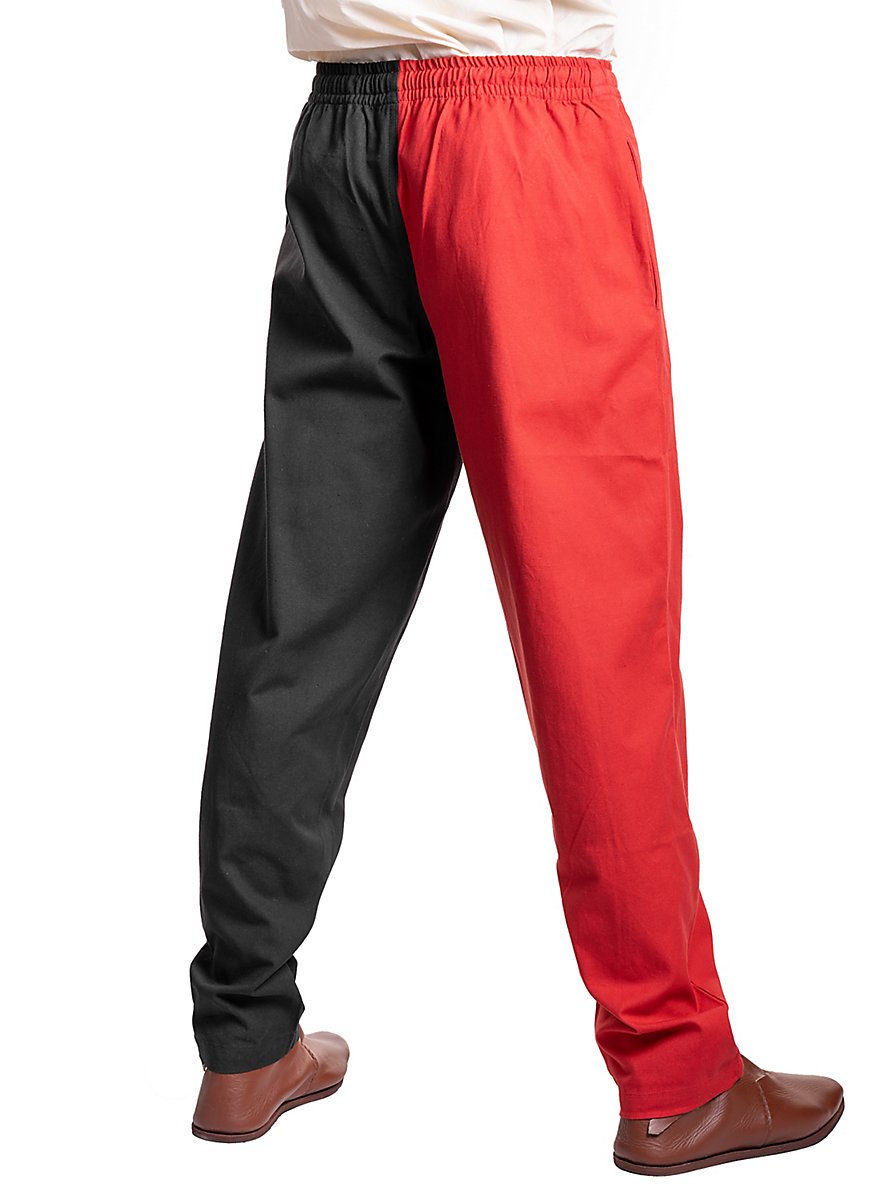 Pantalon en tissu médiéval de lansquenet noir et rouge - maskworld.com