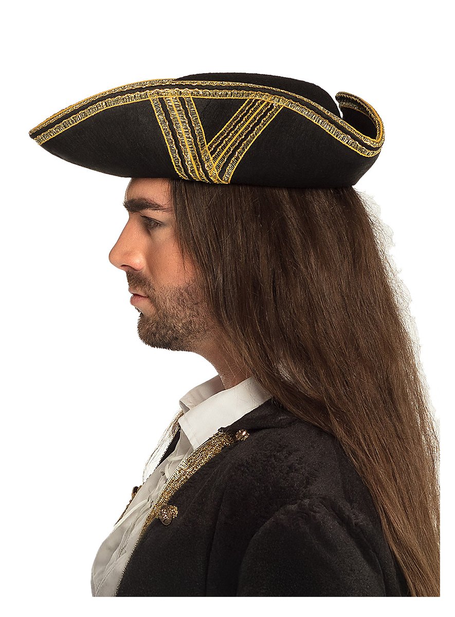 Pirate tricorn hat with gold trim - maskworld.com