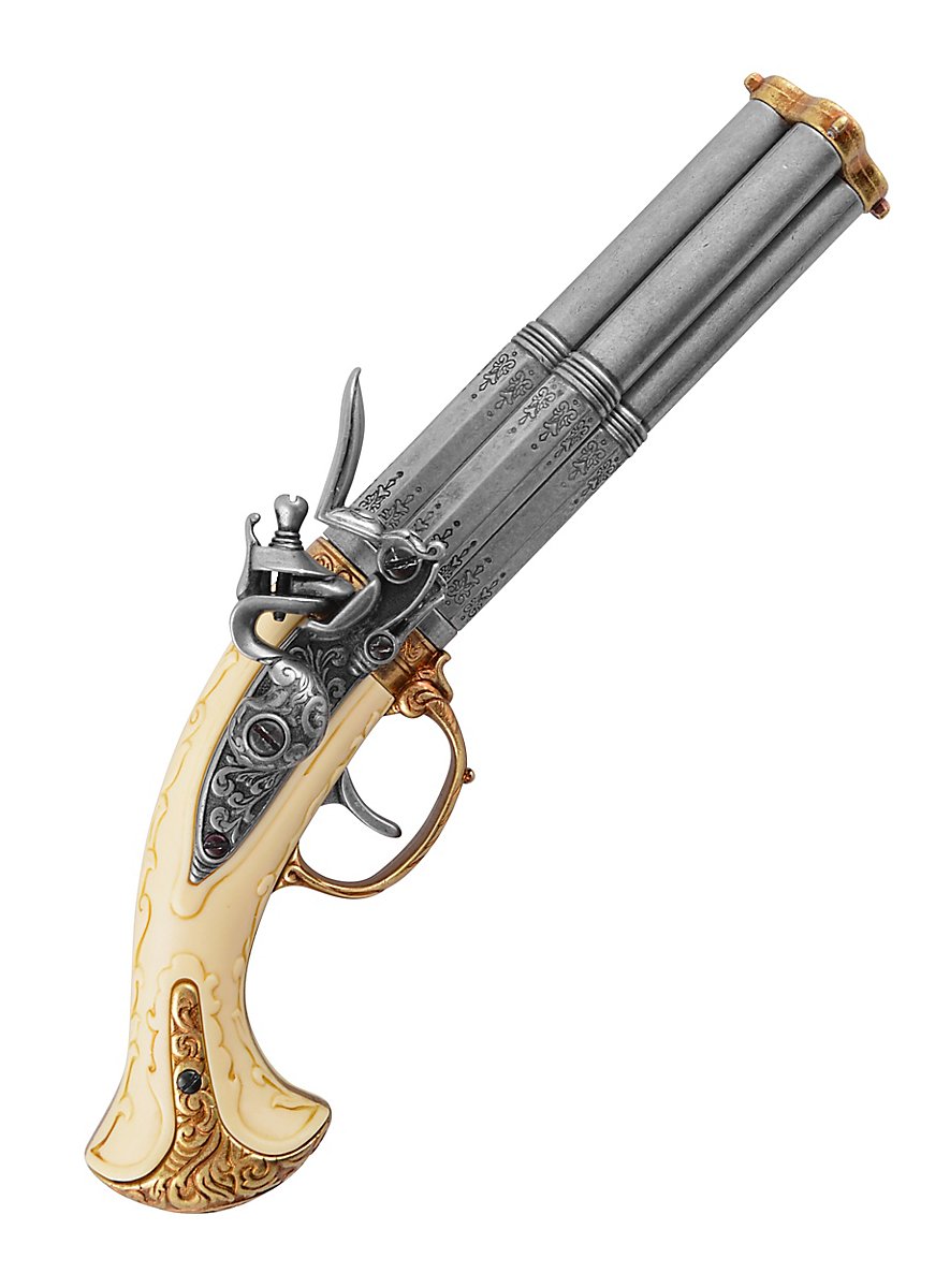 Pistola De Pedernal De Cuatro Cañones Arma Decorativa - maskworld.com