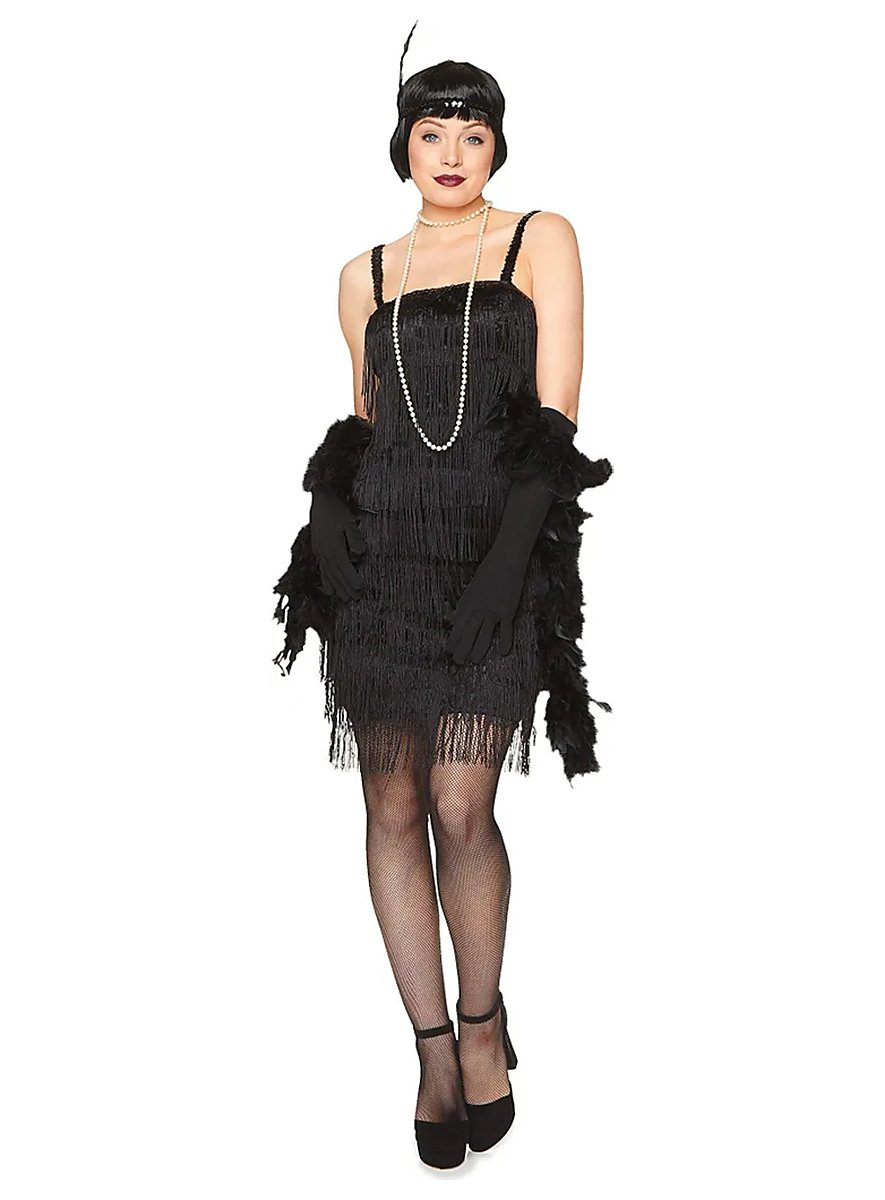 Robe de cocktail Flapper noire avec franges - maskworld.com