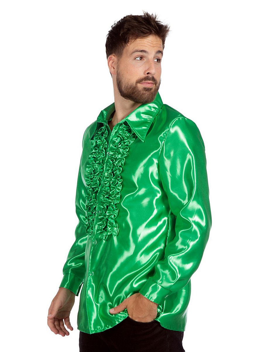 Satin ruffle shirt green - maskworld.com
