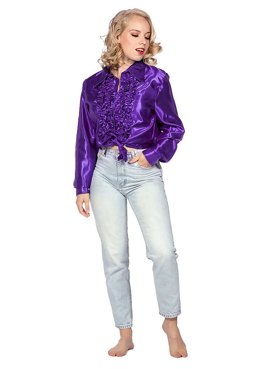 Satin ruffle shirt purple - maskworld.com