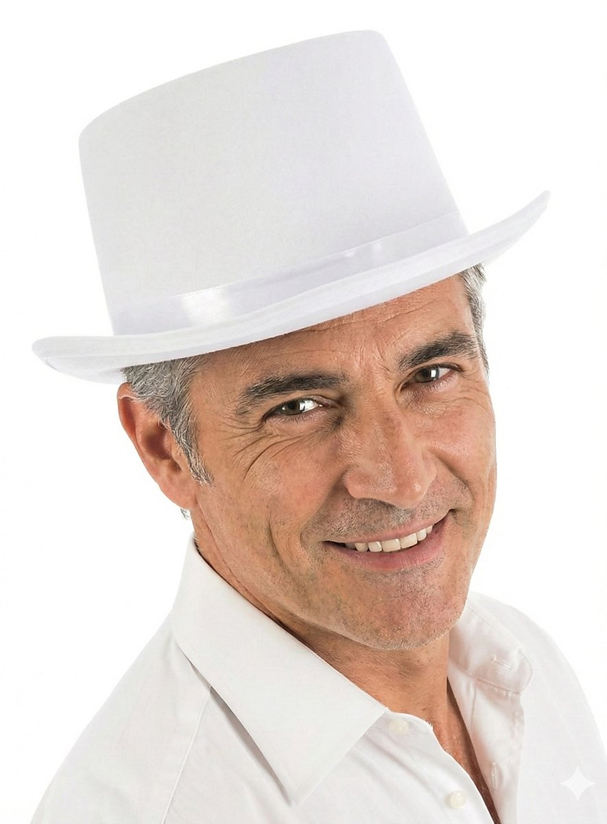 Satin Top Hat, white, 12 Cm - maskworld.com