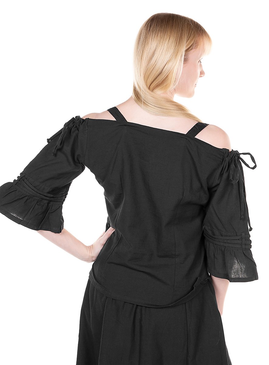 Schouderloze blouse met halflange mouwen, zwart - maskworld.com