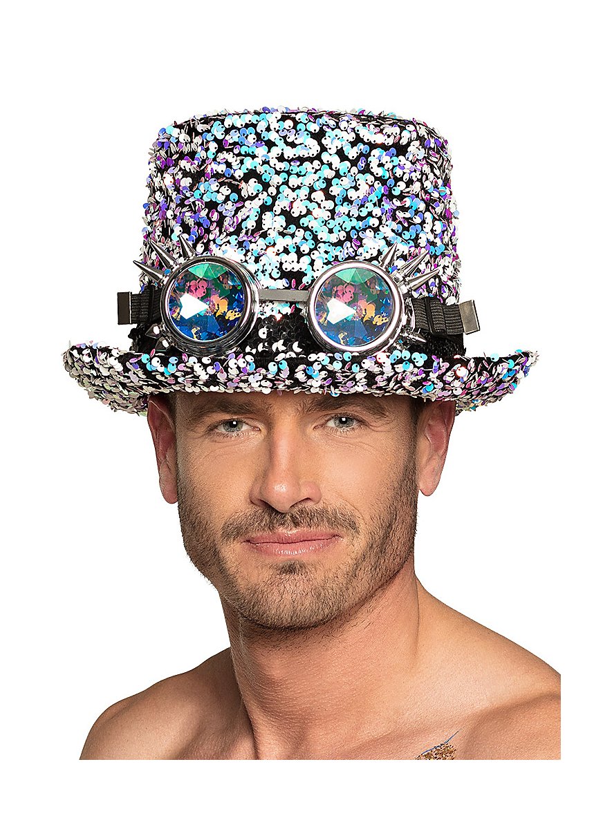 Silver glitter steampunk top hat - maskworld.com