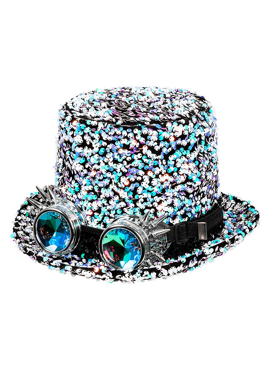 Silver glitter steampunk top hat - maskworld.com