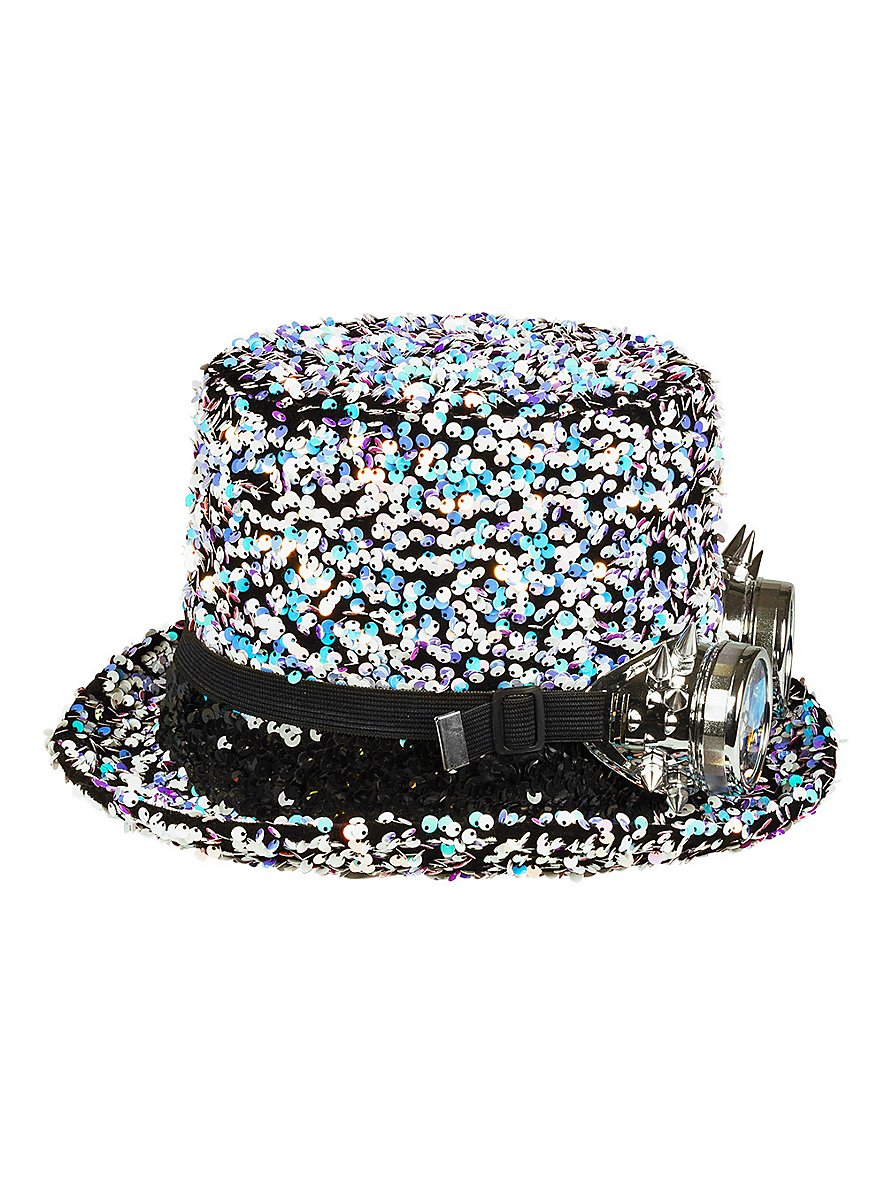 Silver glitter steampunk top hat - maskworld.com