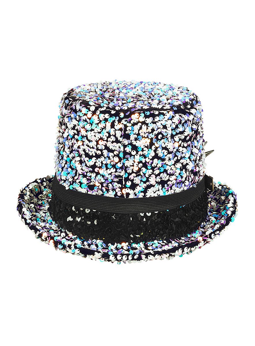 Silver glitter steampunk top hat - maskworld.com
