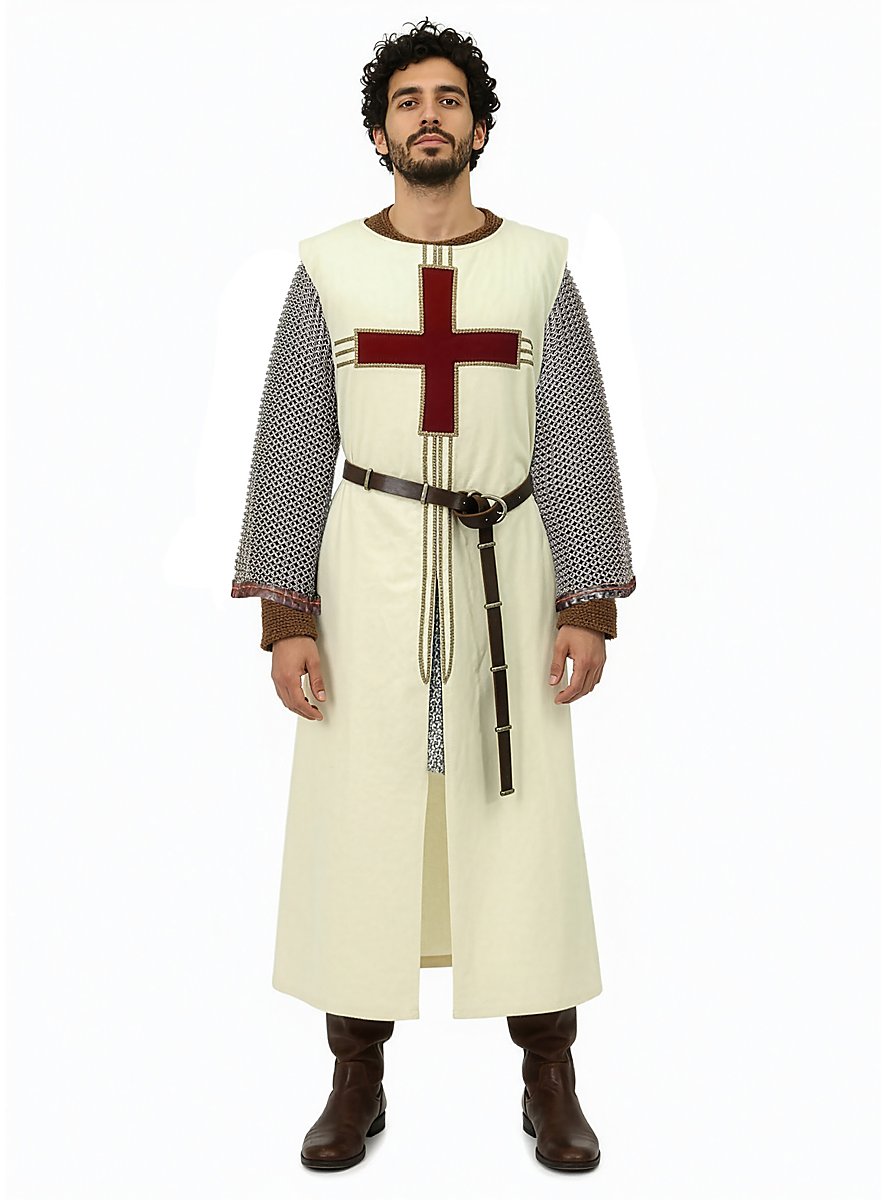 Túnica de cruzado - Armand, color crema con cruz roja. - maskworld.com