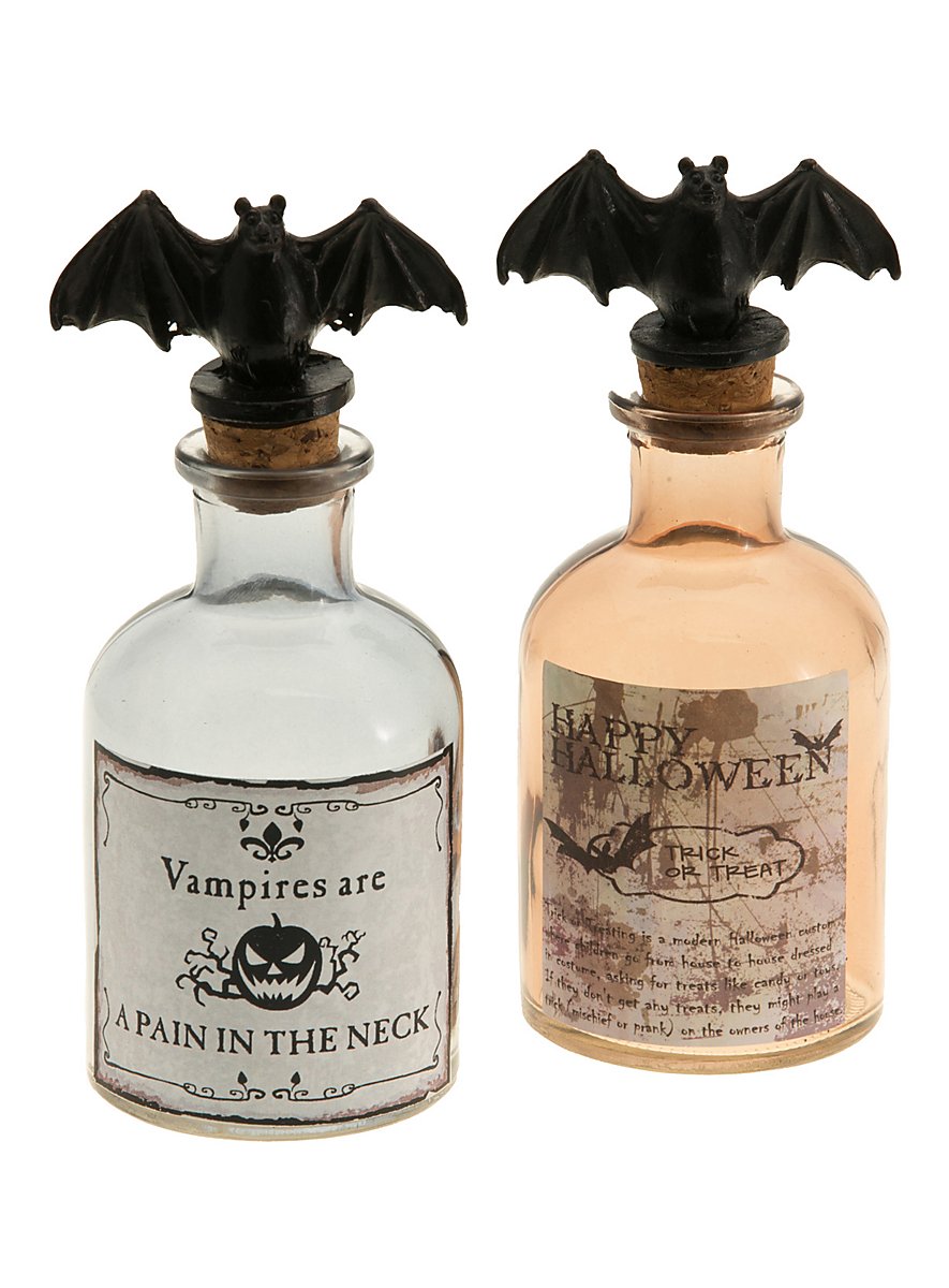 Two Bat Glass Bottles Halloween Decoration - maskworld.com