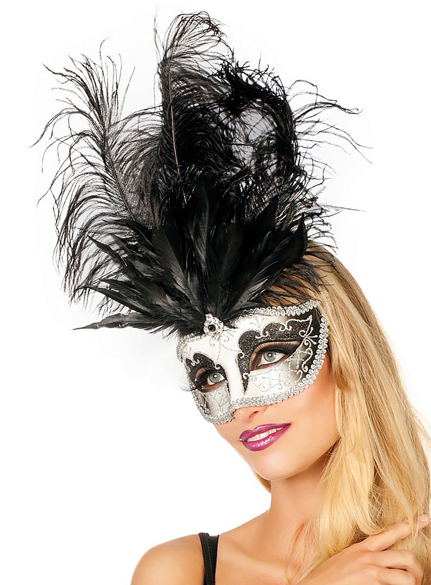 Venetian Feather Mask Silver - maskworld.com