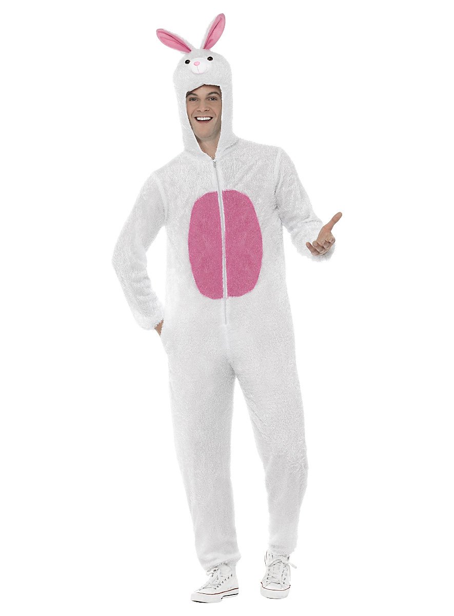 White fluffy bunny hooded jumpsuit costume - maskworld.com