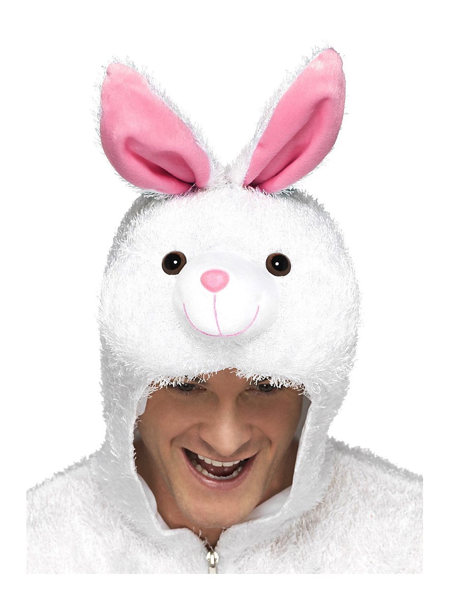 White fluffy bunny hooded jumpsuit costume - maskworld.com